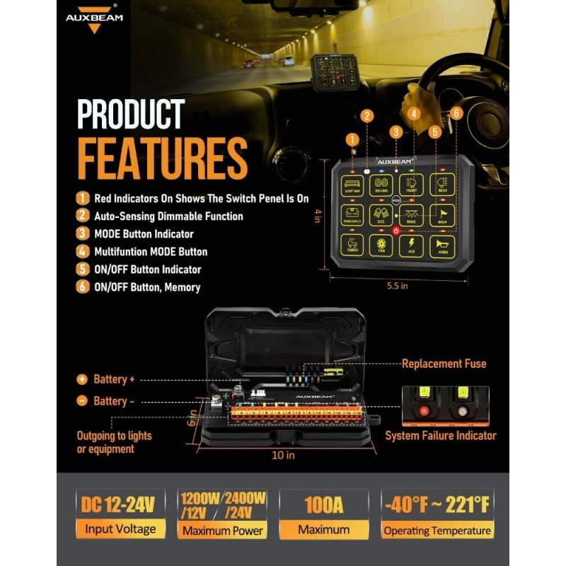 Auxbeam 12 Fach Switch Panel